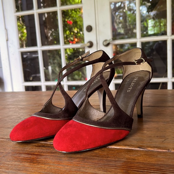 Talbots | Shoes | Vintage Talbots Brown And Red Suede Closed Toe Heel ...